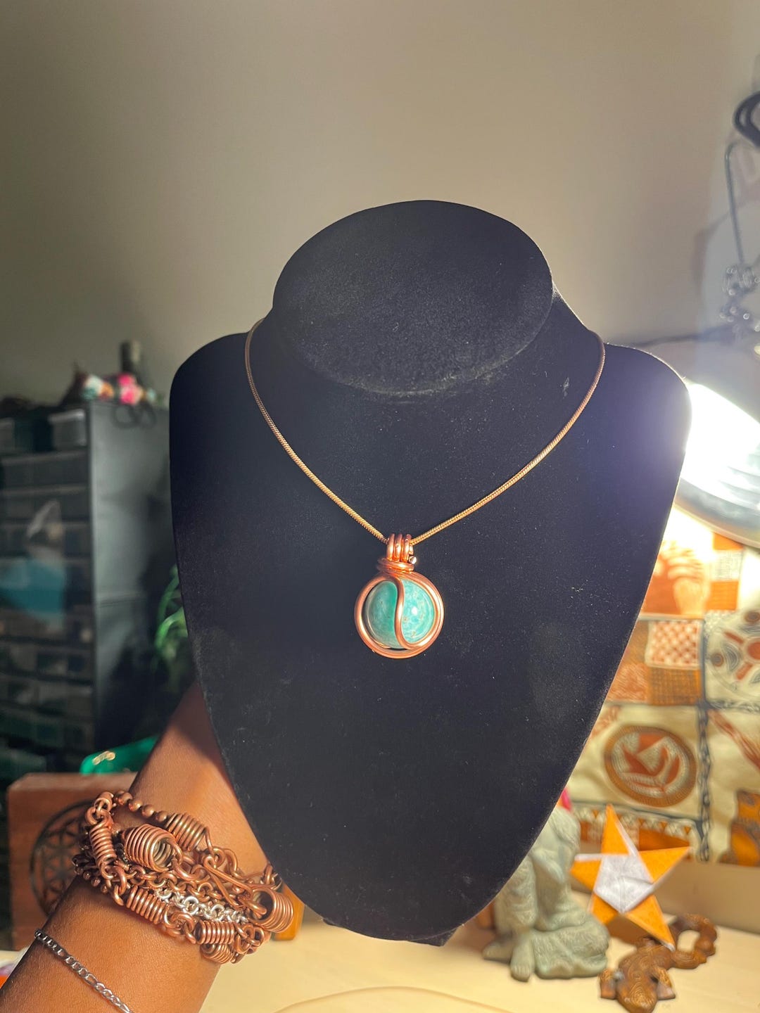 Amazonite Sphere Necklace ~ Copper Wire Wrapped Pendant | Calming ...