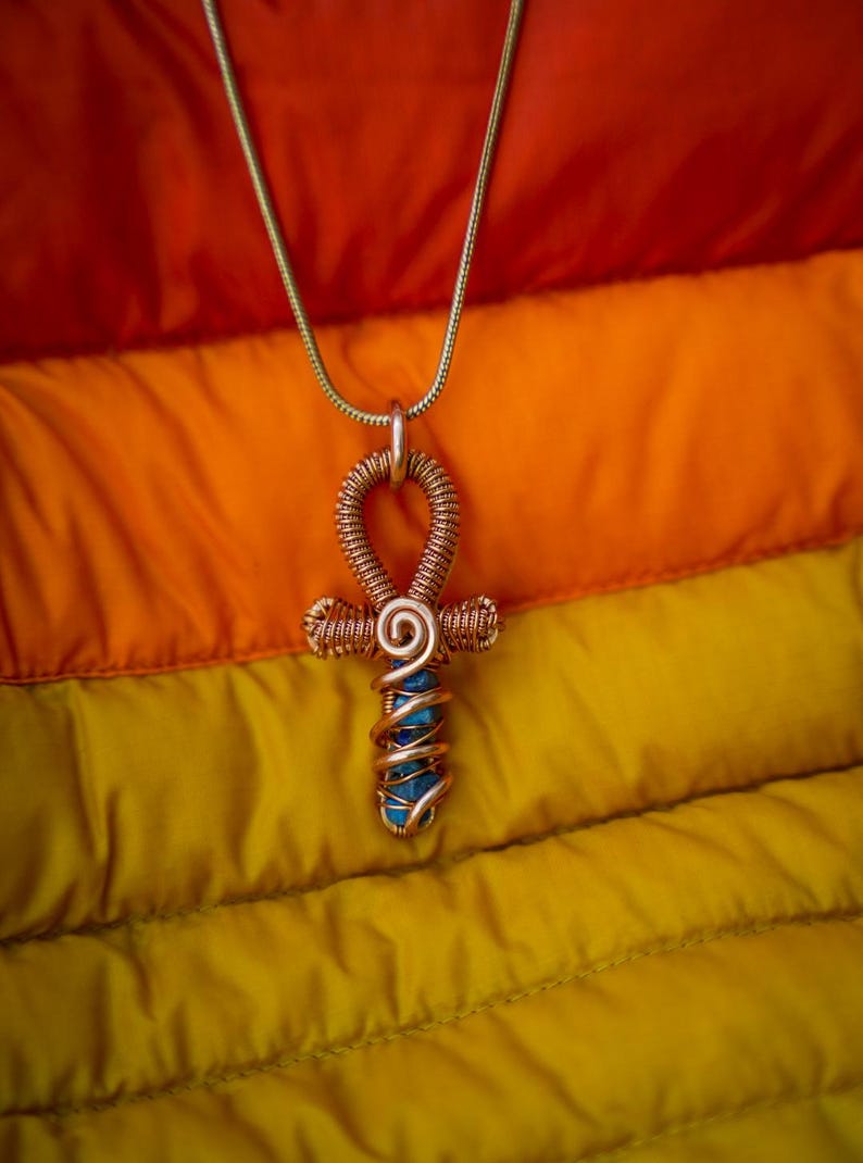 100% Handmade Ankh Necklace, Pure Copper With Various Crystals. Spiral ...