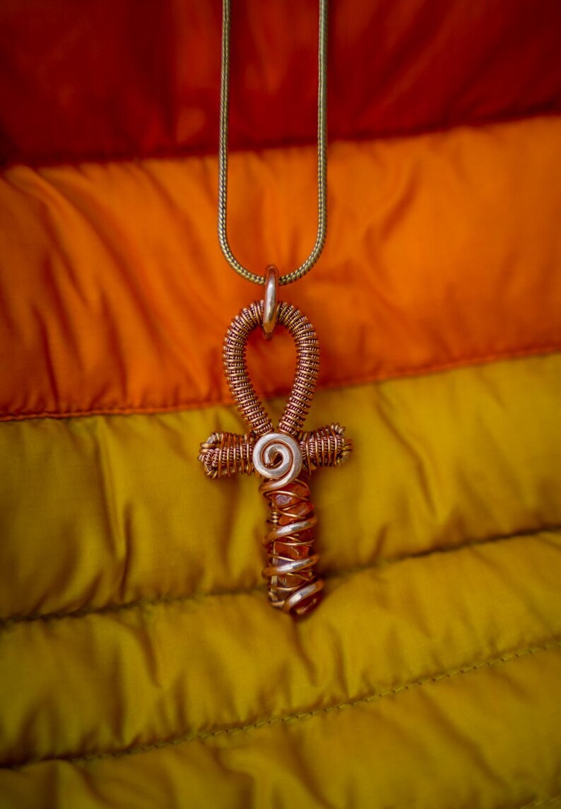100% Handmade Ankh Necklace, Pure Copper With Various Crystals. Spiral ...