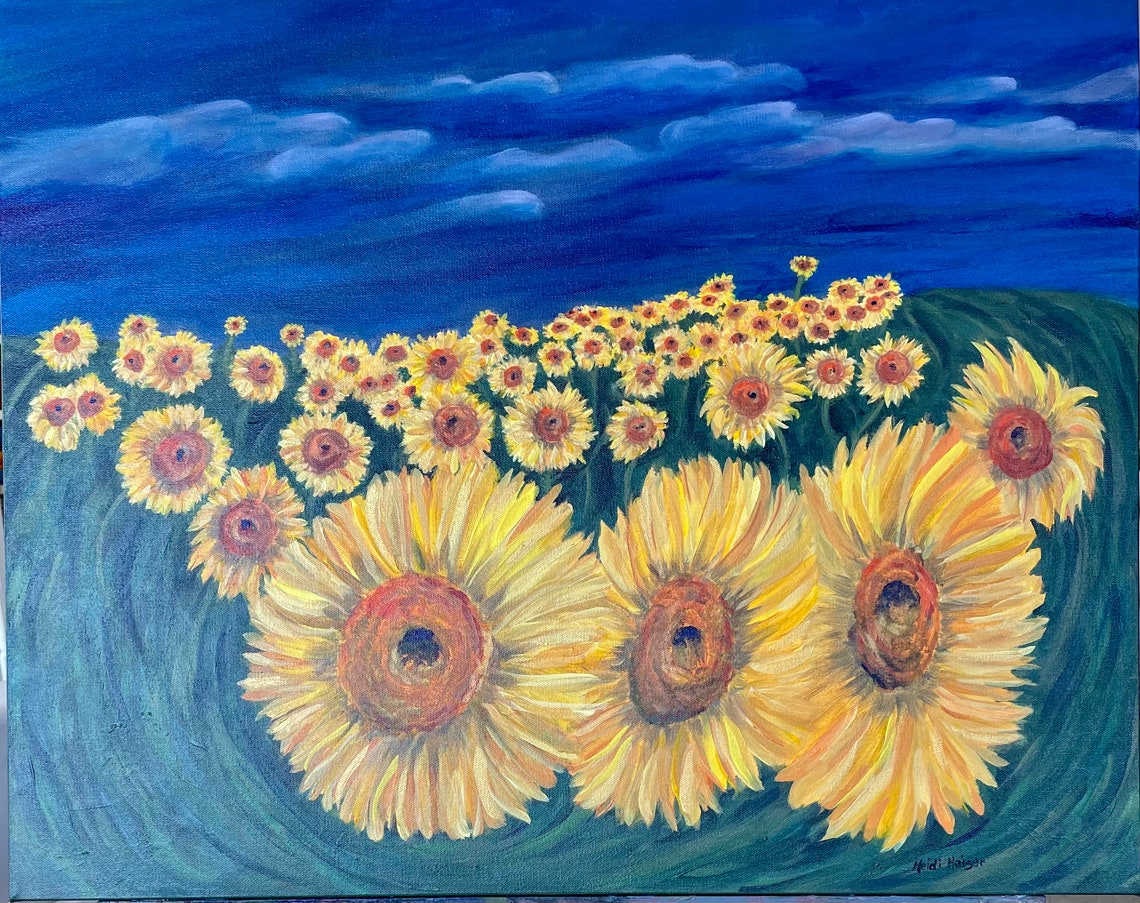 Sunflowers in a Field - Impressionist Colorful Original Painting ...