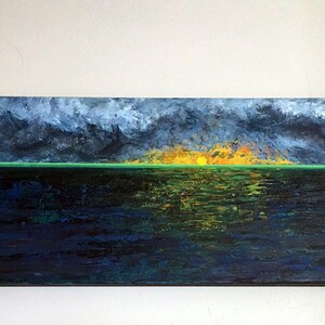 GREEN FLASH - Abstract Painting, in Blues and Yellow, With Bright Green ...