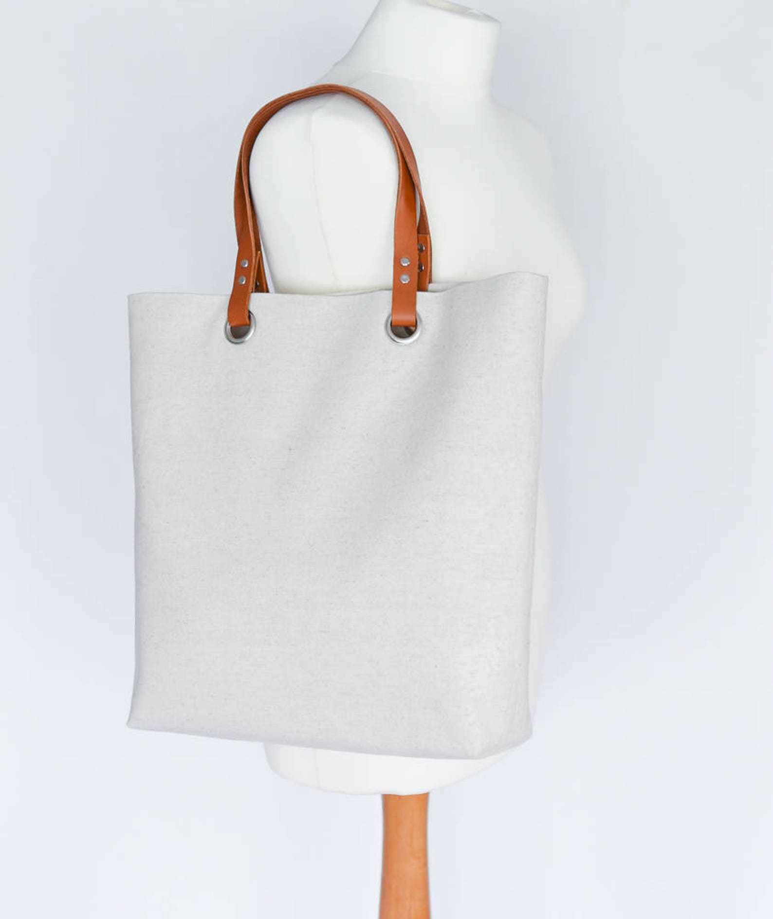 Natural Hemp Tote Bag Leather Handles Medium Tote Bag - Etsy