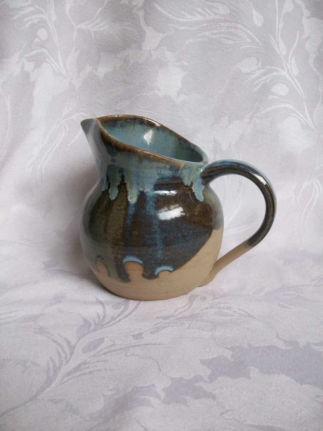 Handmade Pottery Jug, Ceramic Wheel Thrown Jug, Shiny Light Blue Glaze ...
