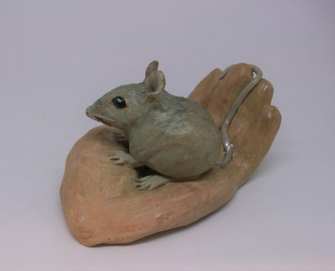 Cute handmade ceramic mouse sitting in hand pottery mouse | Etsy