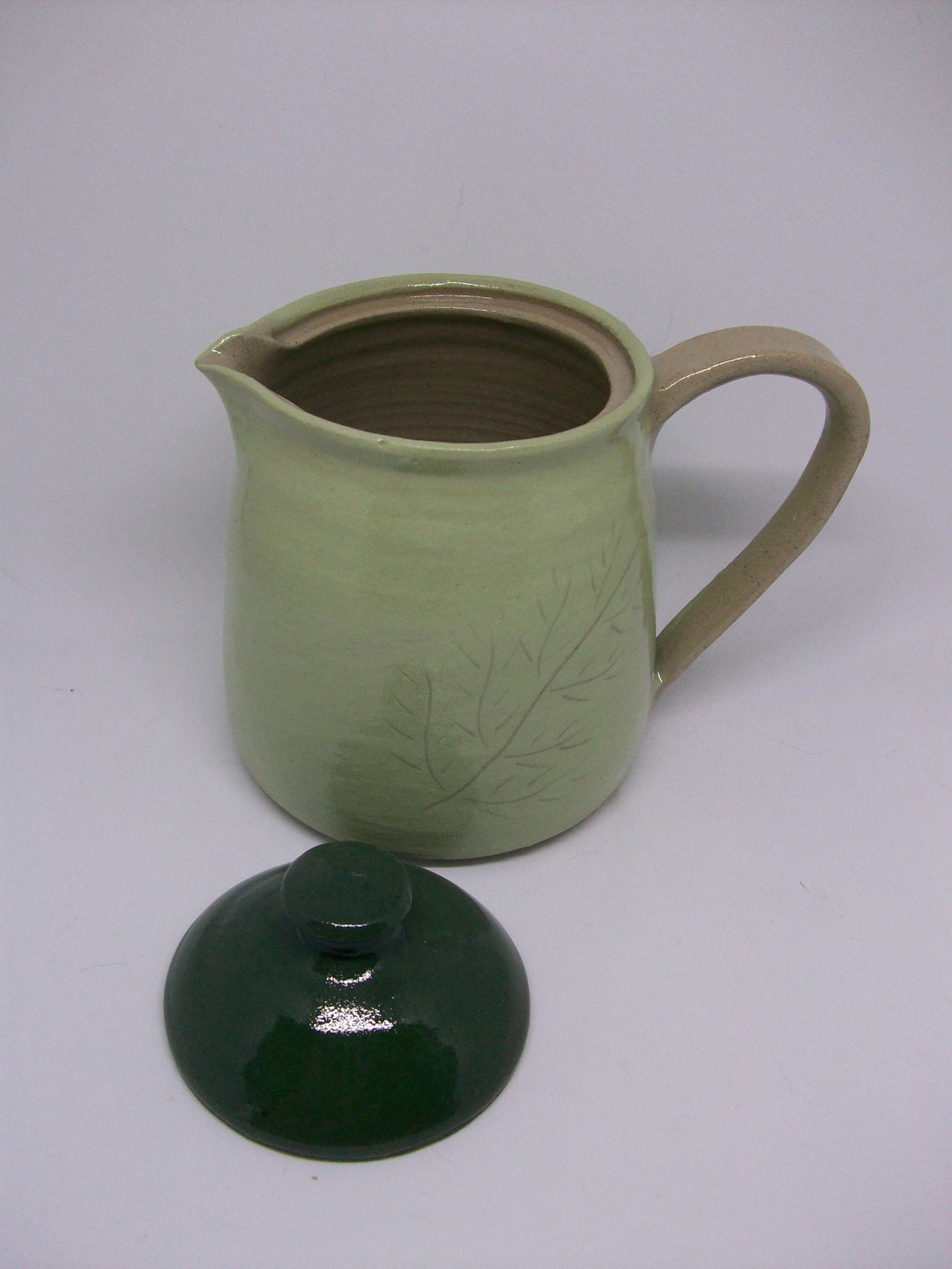 Handmade Ceramic Two Tone Green Jug With Fern Design Engraved - Etsy