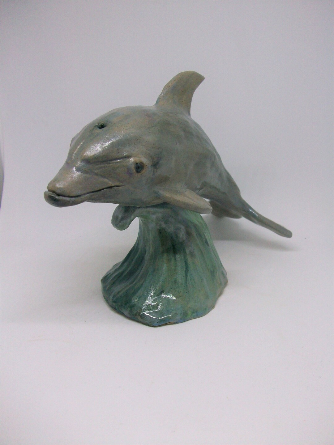 Handmade ceramic pottery hand-painted dolphin ornament on wave, dolphin ...