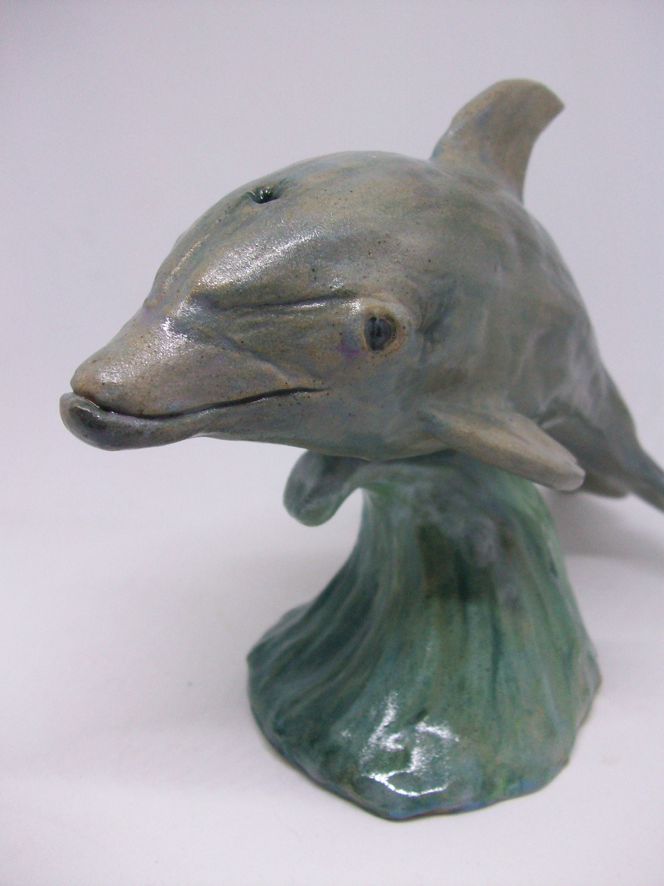 Handmade ceramic pottery hand-painted dolphin ornament on wave, dolphin ...