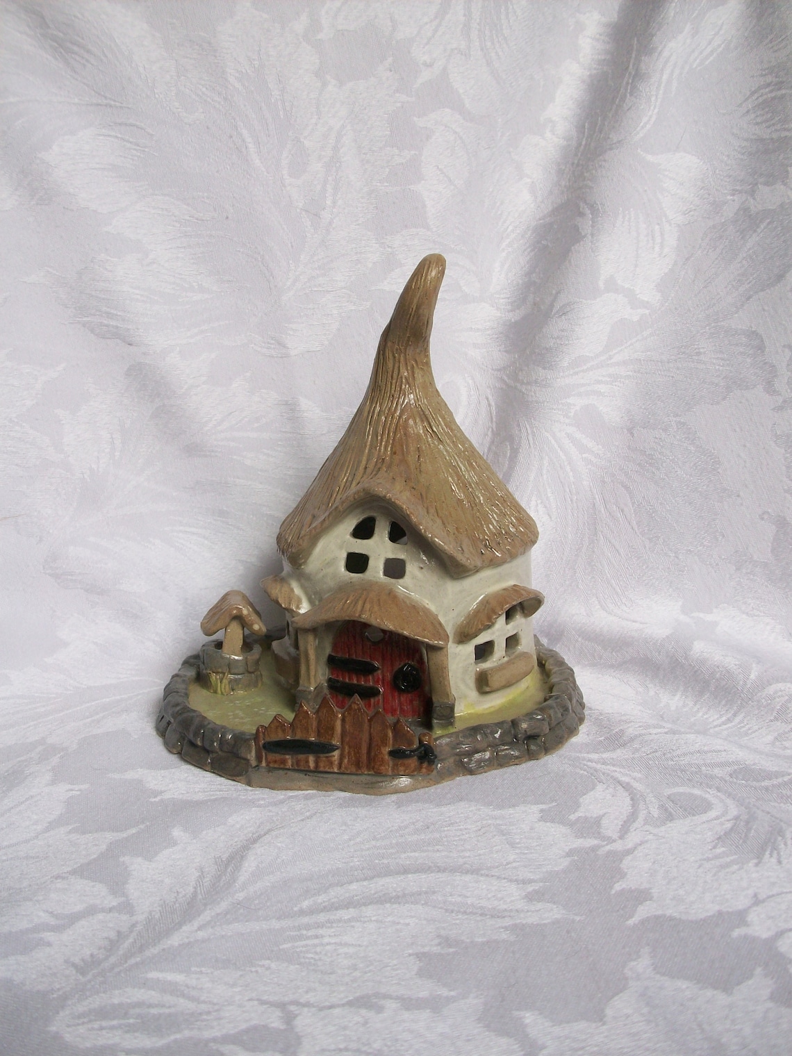 Handmade ceramic fairy house with garden and thatched roof | Etsy