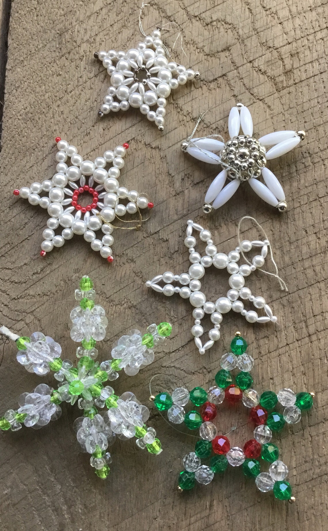 Lot of 6 Vintage Handmade Beaded Star Ornaments - Etsy