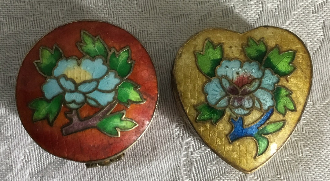 Small Vintage Enameled Trinket Boxes - Etsy