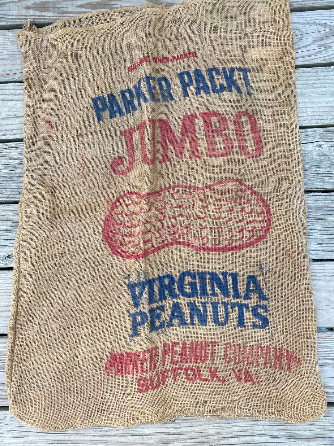 Vintage Parker Packt Jumbo Virginia Peanuts 50 Lb Burlap Bag - Etsy