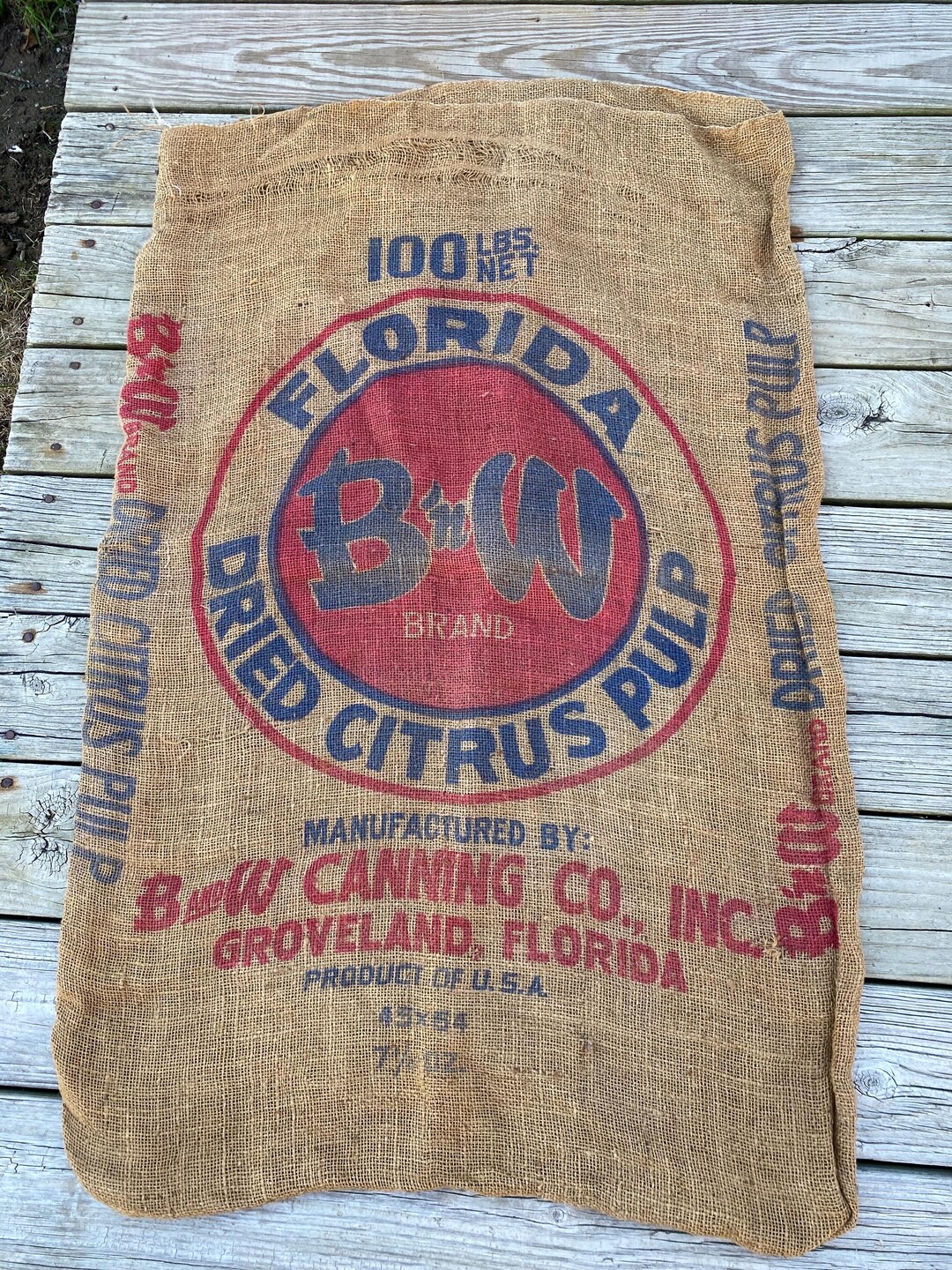 Vintage 100lb B’n W Florida Dried Citrus Pulp Burlap Bag - Etsy