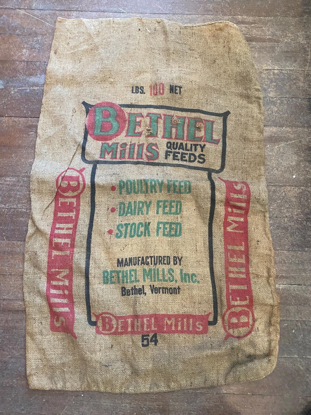 Vintage Bethel Mills Quality Feed 100lb Burlap Bag Bethel Vermont - Etsy