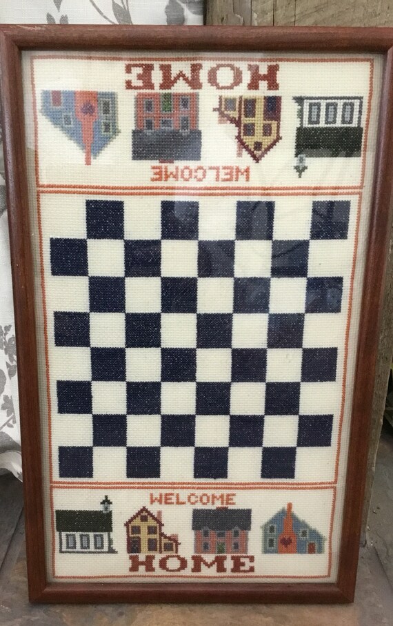 Vintage Welcome Home Framed Cross Stitch - Etsy