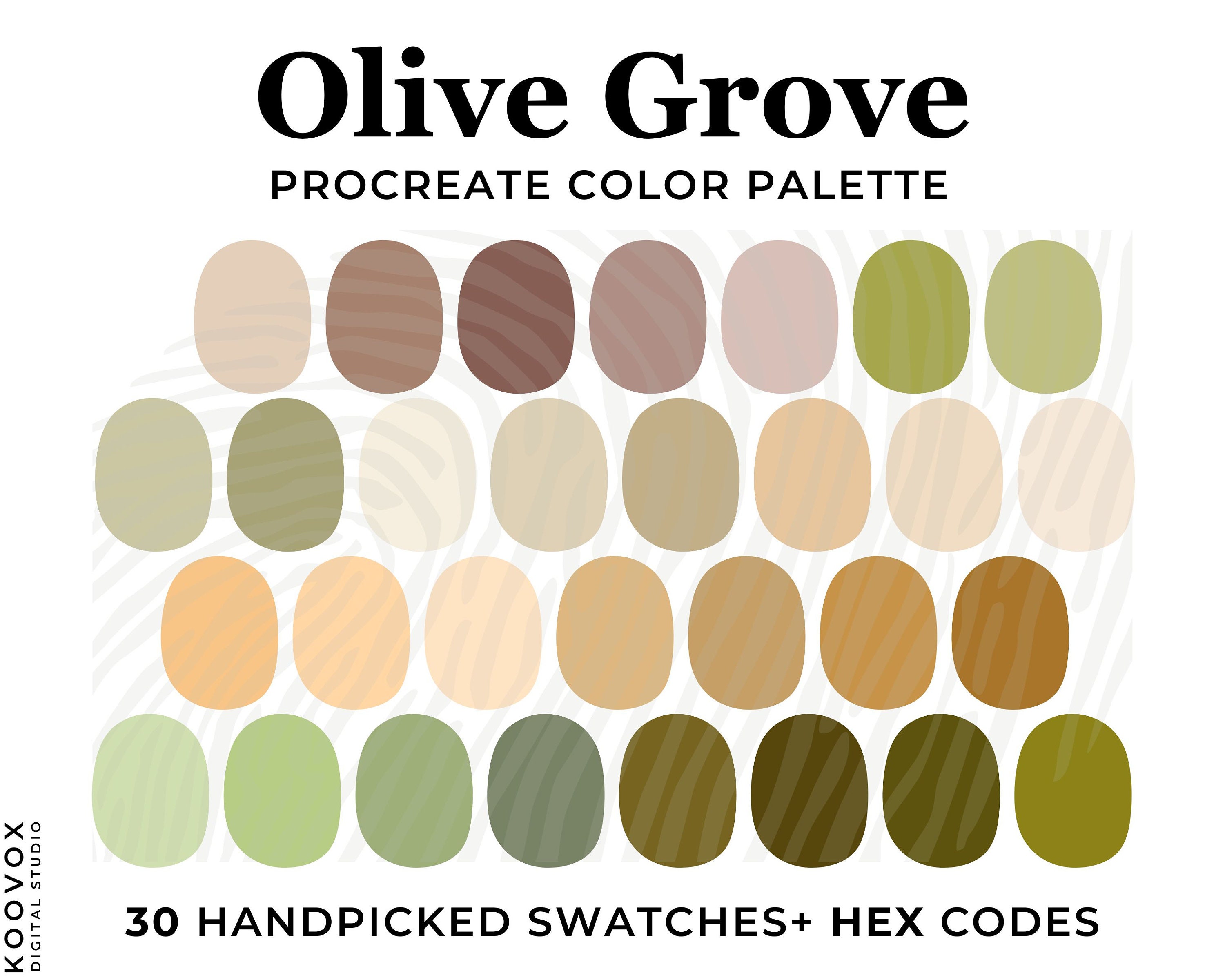 Olive Green Procreate Color Palette: 30 Neutral Swatches (HEX Codes) - Etsy