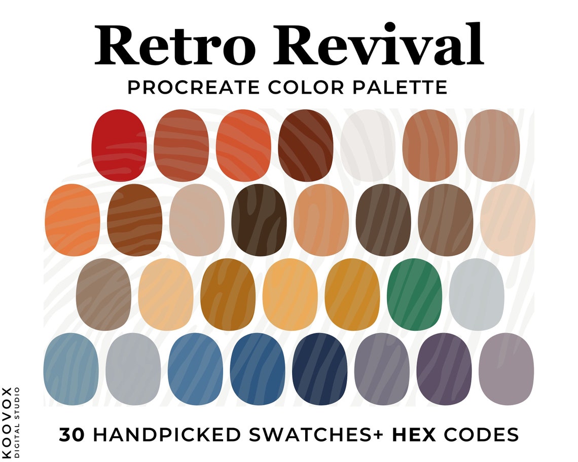 Retro 70s Color Palette For Procreate Procreate Swatches Hex Codes Procreate Tools For Ipad
