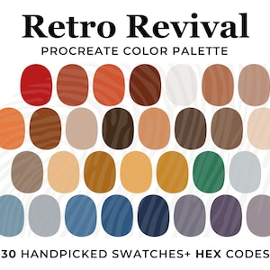 Retro 70s Color Palette for Procreate, Procreate Swatches, Hex Codes ...