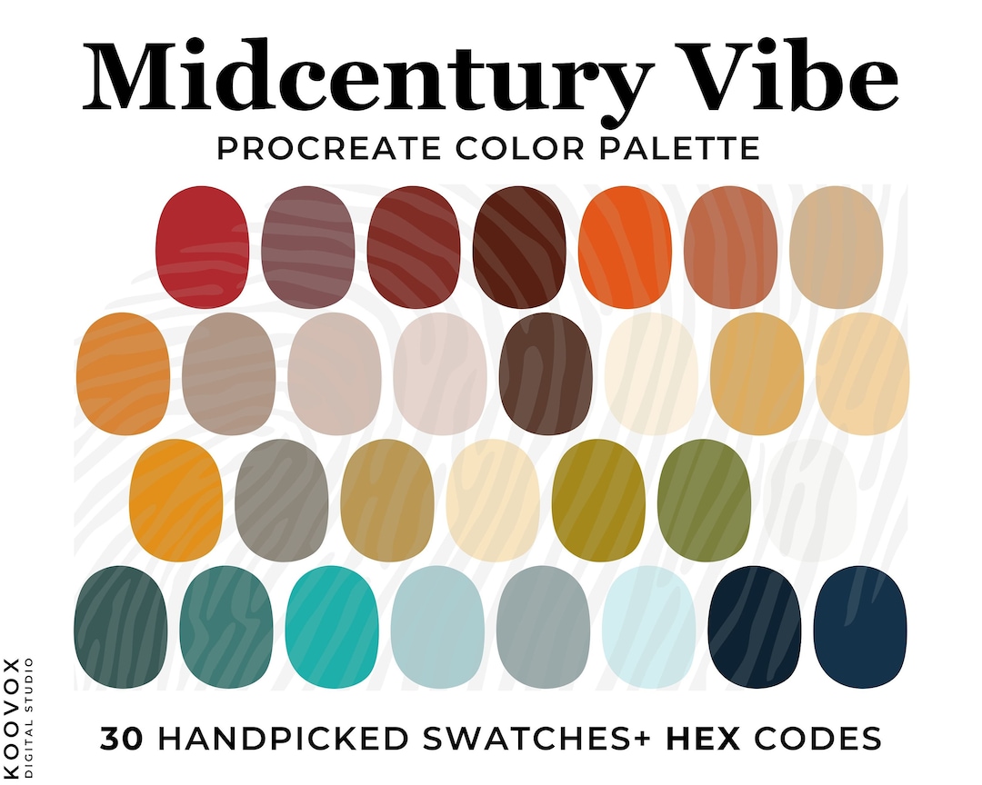 Vintage Color Palette Procreate Hex Codes Midcentury Modern Color Swatches Retro Procreate