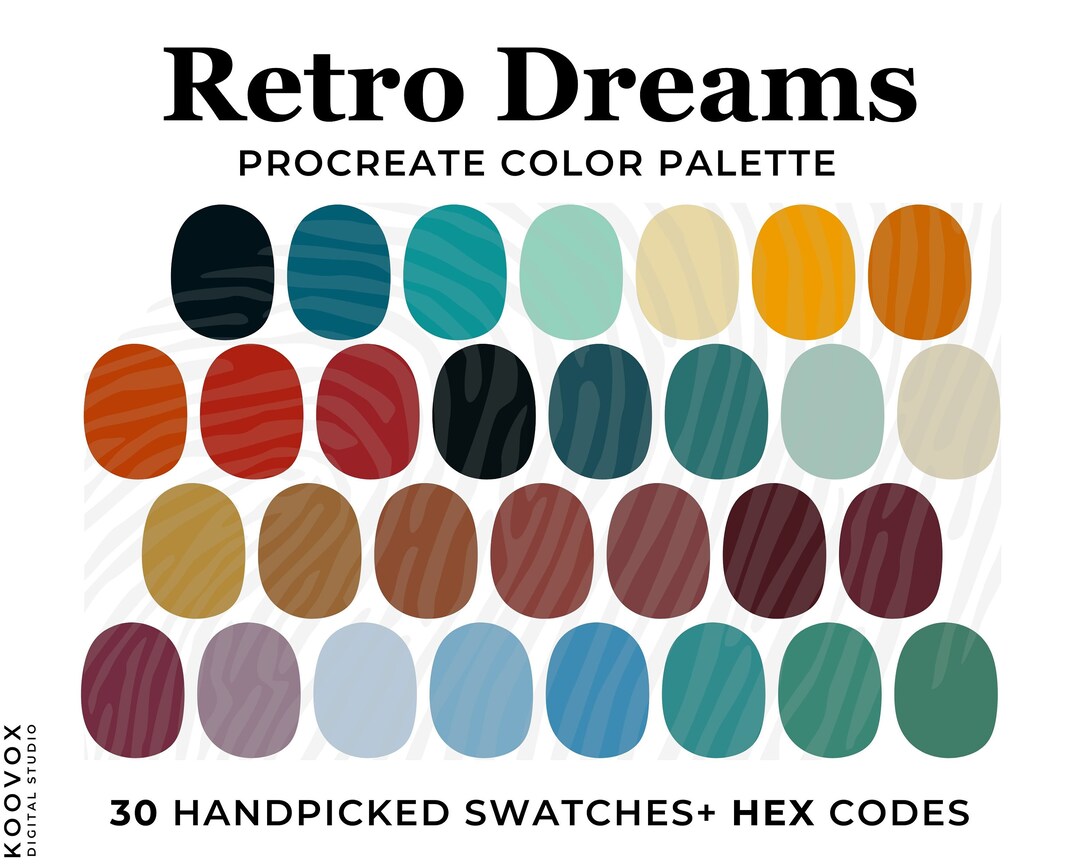 Retro 70s Procreate Color Palette: 30 Vintage Swatches (digital ...
