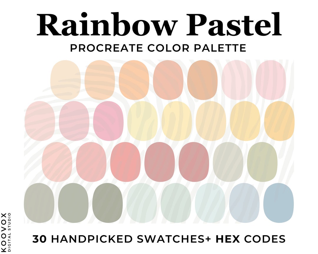Pastel Color Palette For Procreate Kawaii Color Swatches Procreate Palette Hex Codes Rainbow