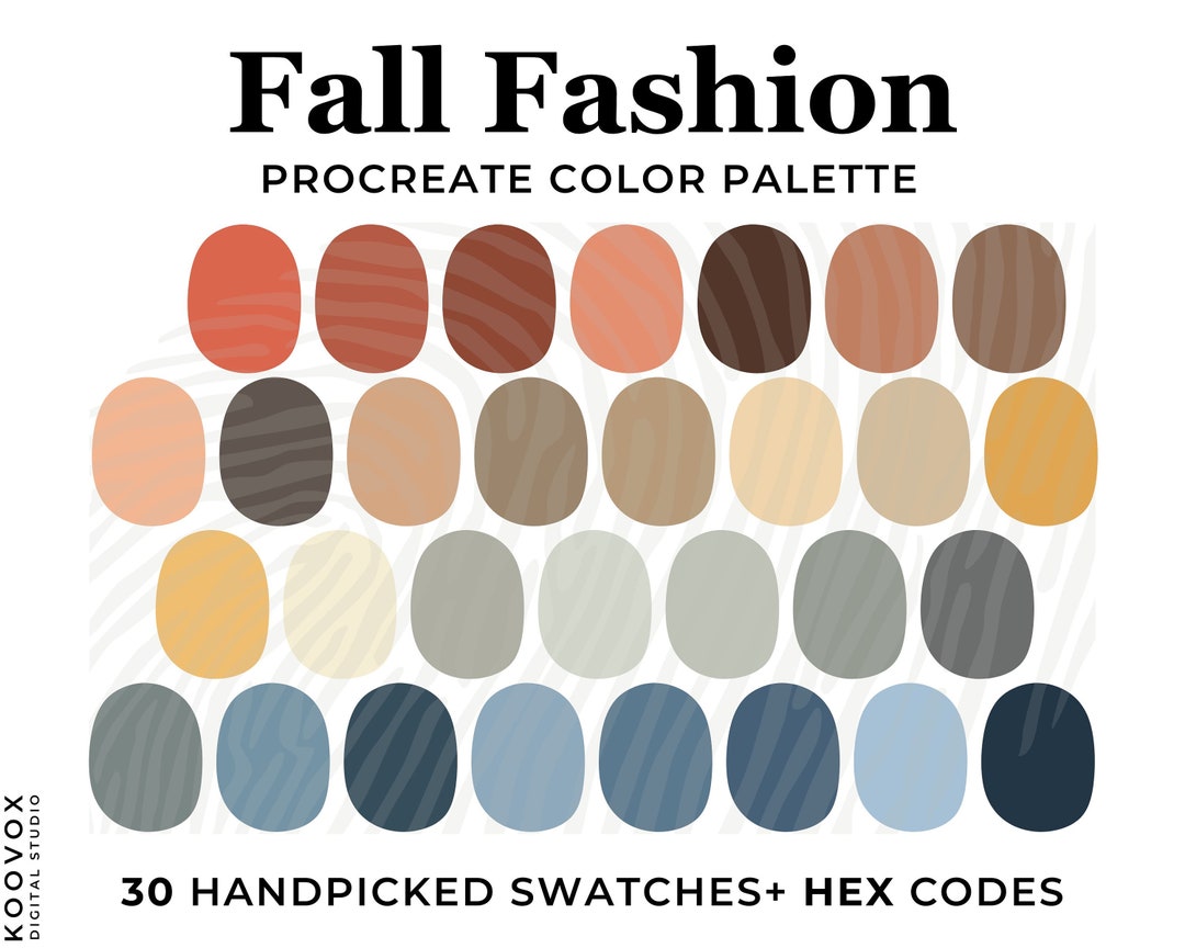 Fall Color Palette Procreate, Color Swatches, Autumn Hex Codes, Warm ...