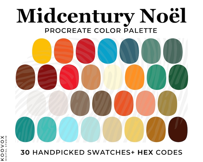 Christmas Procreate Color Palette Retro Christmas Colors Midcentury