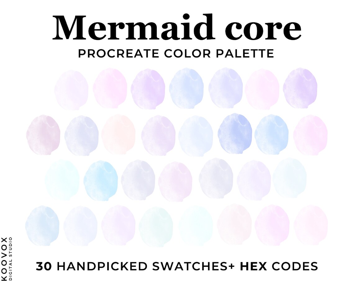 Mermaid Color Palette Procreate, Pastel Color Swatches, Hex Codes ...