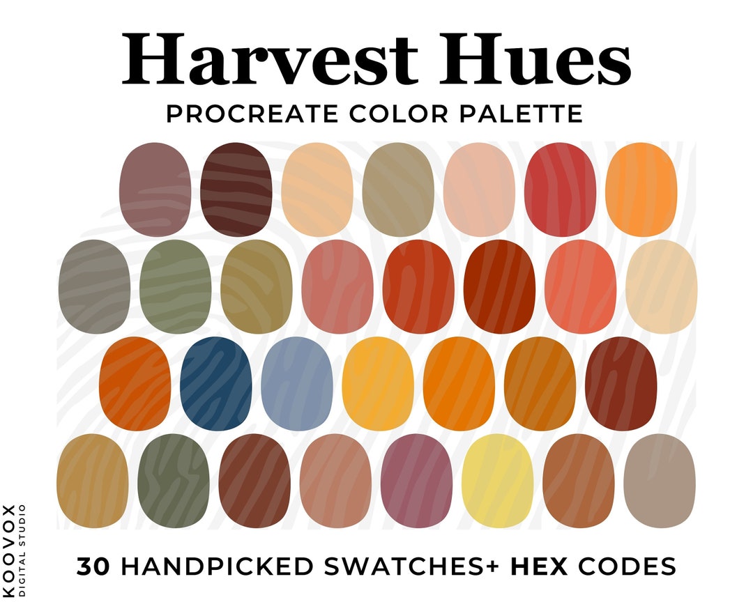 Fall Color Palette for Procreate, Warm Fall Procreate Swatches, Hex ...