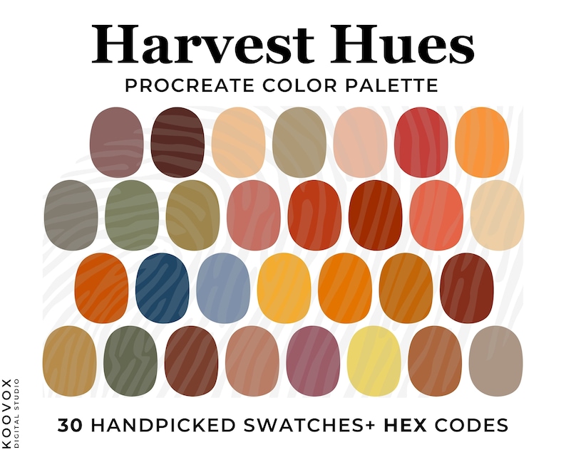 Fall Color Palette for Procreate, Warm Fall Procreate Swatches, Hex ...