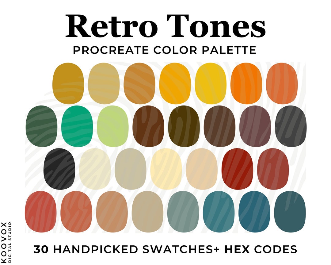70s Retro Color Palette for Procreate: 30 Vintage Swatches (hex Codes ...