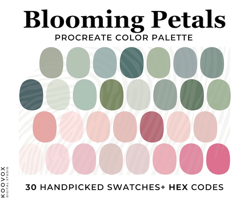 Floral Procreate Color Palette: Green & Pink Flower Swatches (digital ...