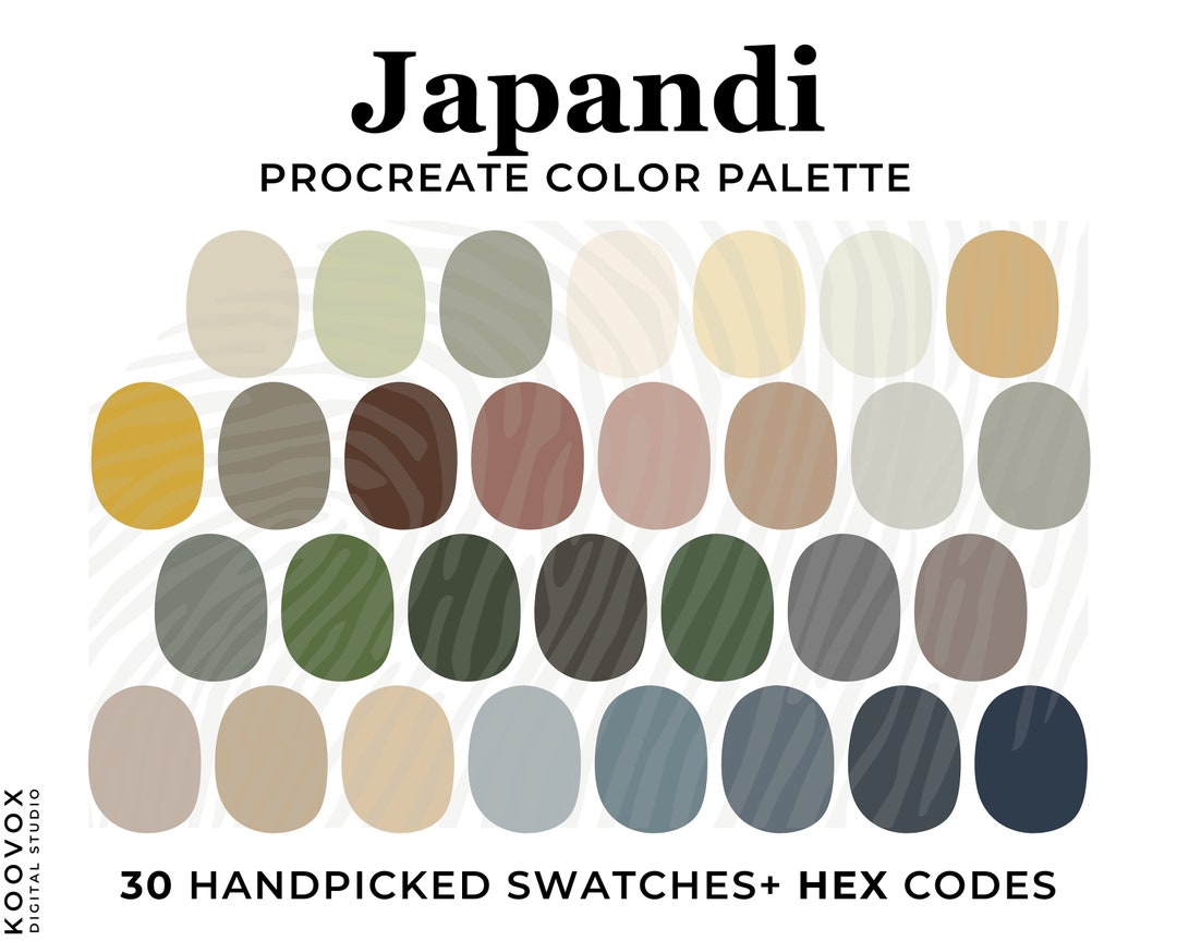 Japandi Color Palette Procreate, Procreate Swatches, Hex Codes, Color ...