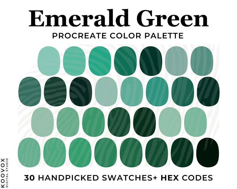 Emerald Green Procreate Color Palette: 30 Swatches + Hex Codes - Etsy