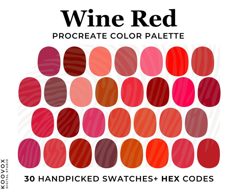 Red Color Palette for Procreate: 30 Shades (hex Codes) - Etsy