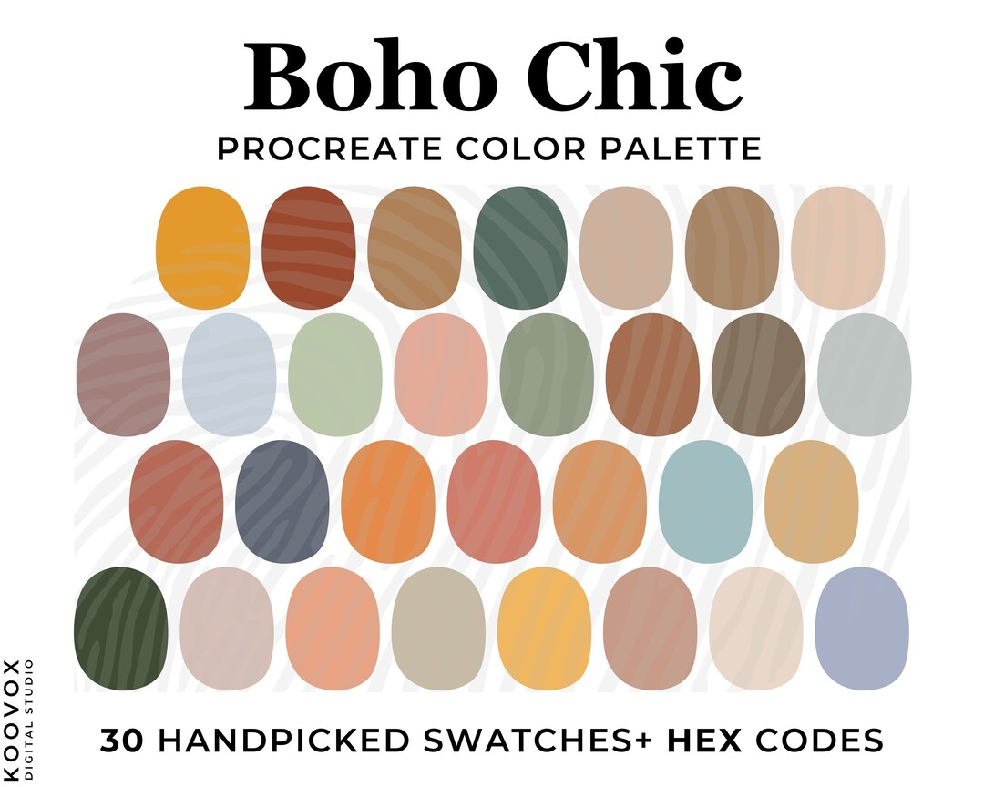 Boho Color Palette for Procreate, Modern Boho Procreate Swatches, HEX ...