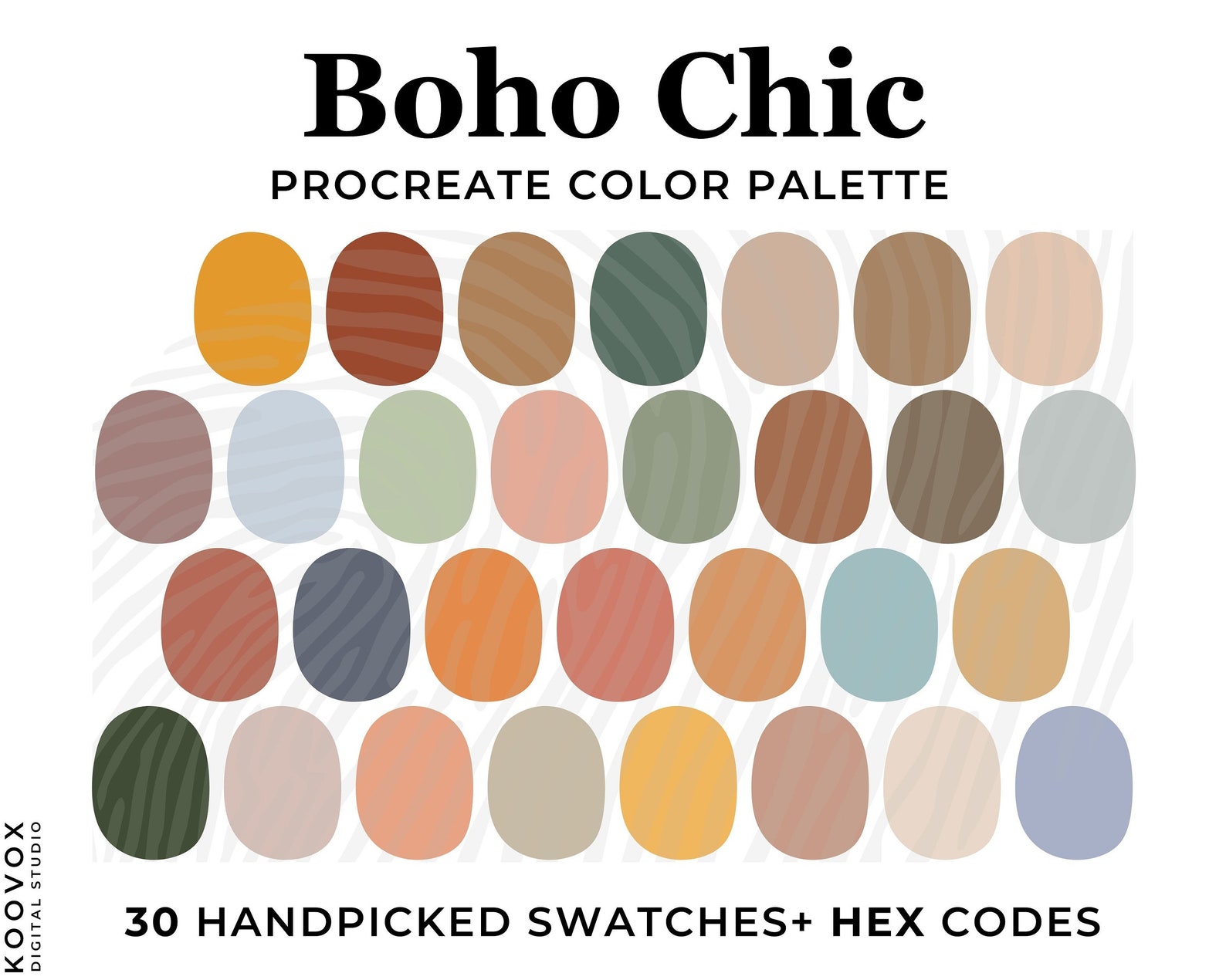 Boho Color Palette for Procreate, Modern Boho Procreate Swatches, HEX ...