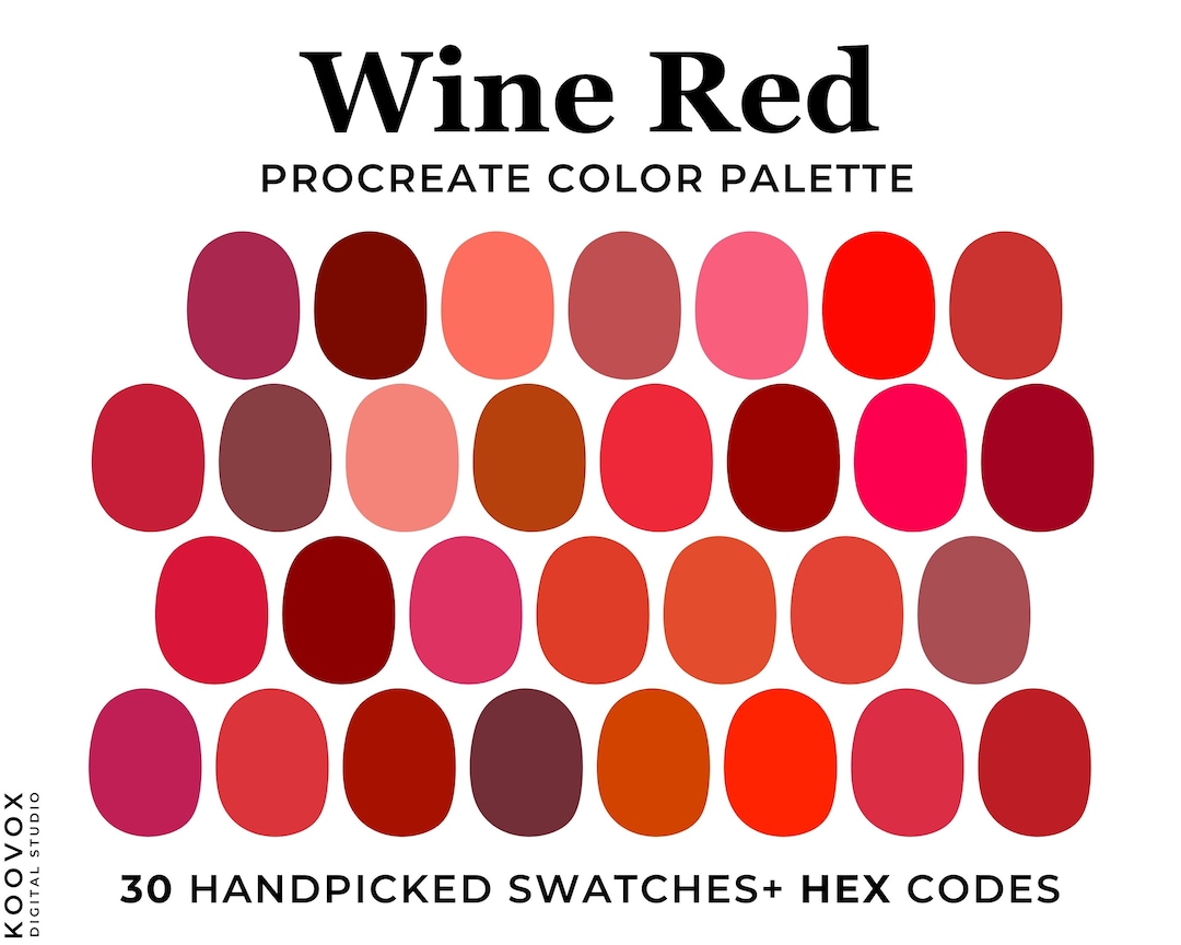 Red Color Palette for Procreate, Shades of Red, Hex Codes, Procreate ...
