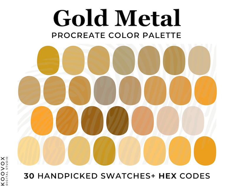 Gold Color Palette Procreate, Monochrome Yellow Procreate Color Palette ...