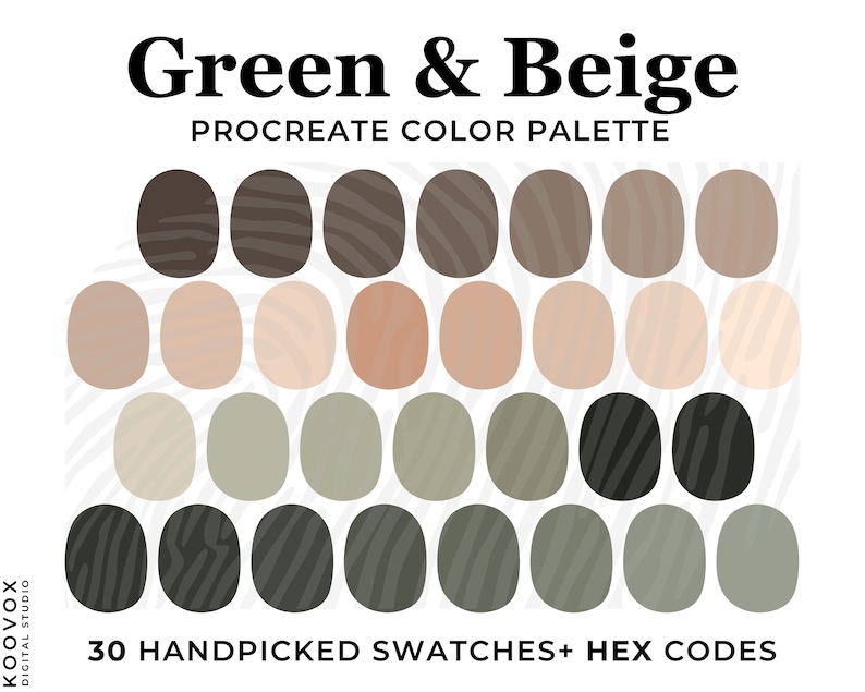 Green and Beige Color Palette Procreate, Boho Procreate Swatches, HEX ...
