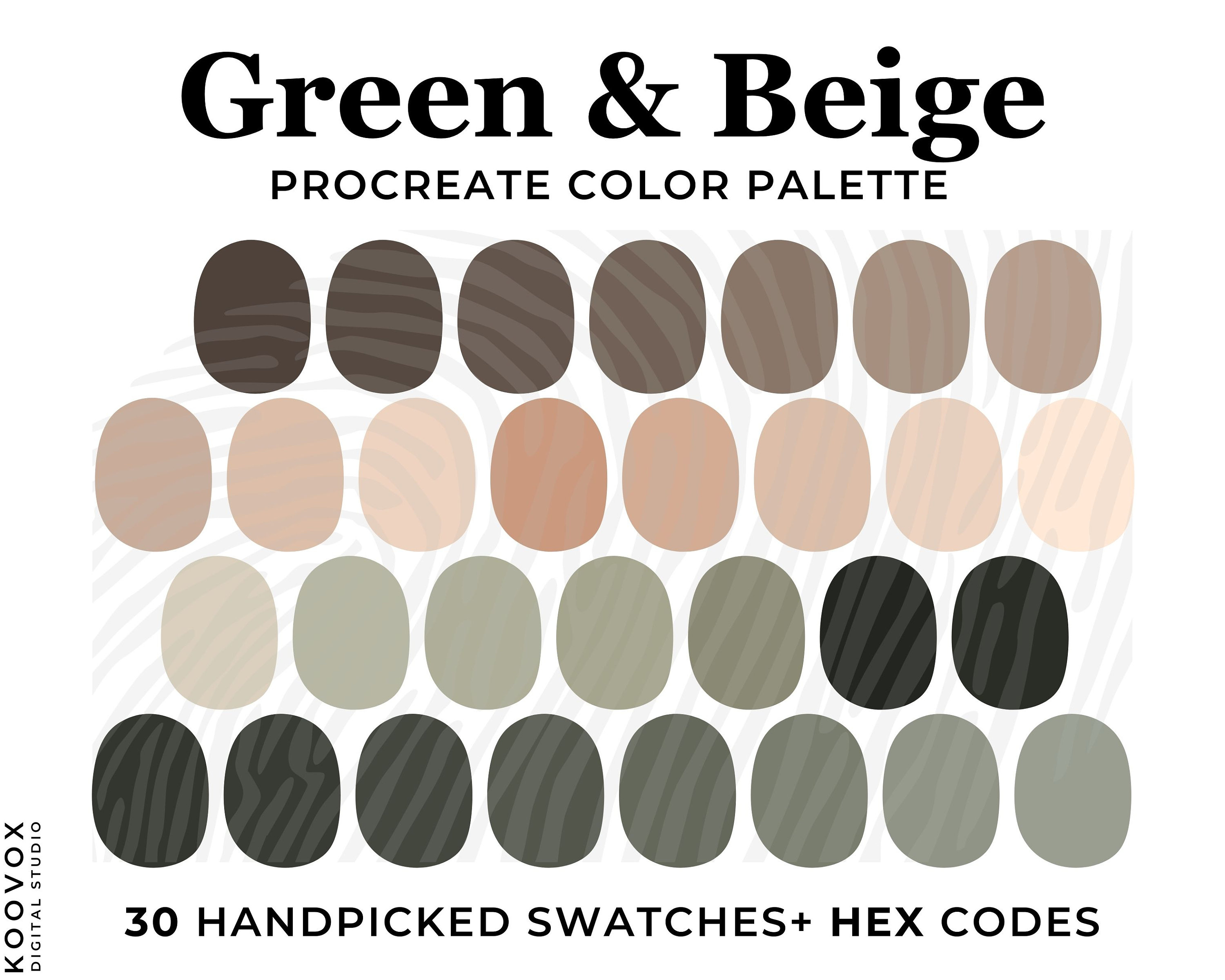 Green and Beige Color Palette Procreate, Boho Procreate Swatches, HEX ...