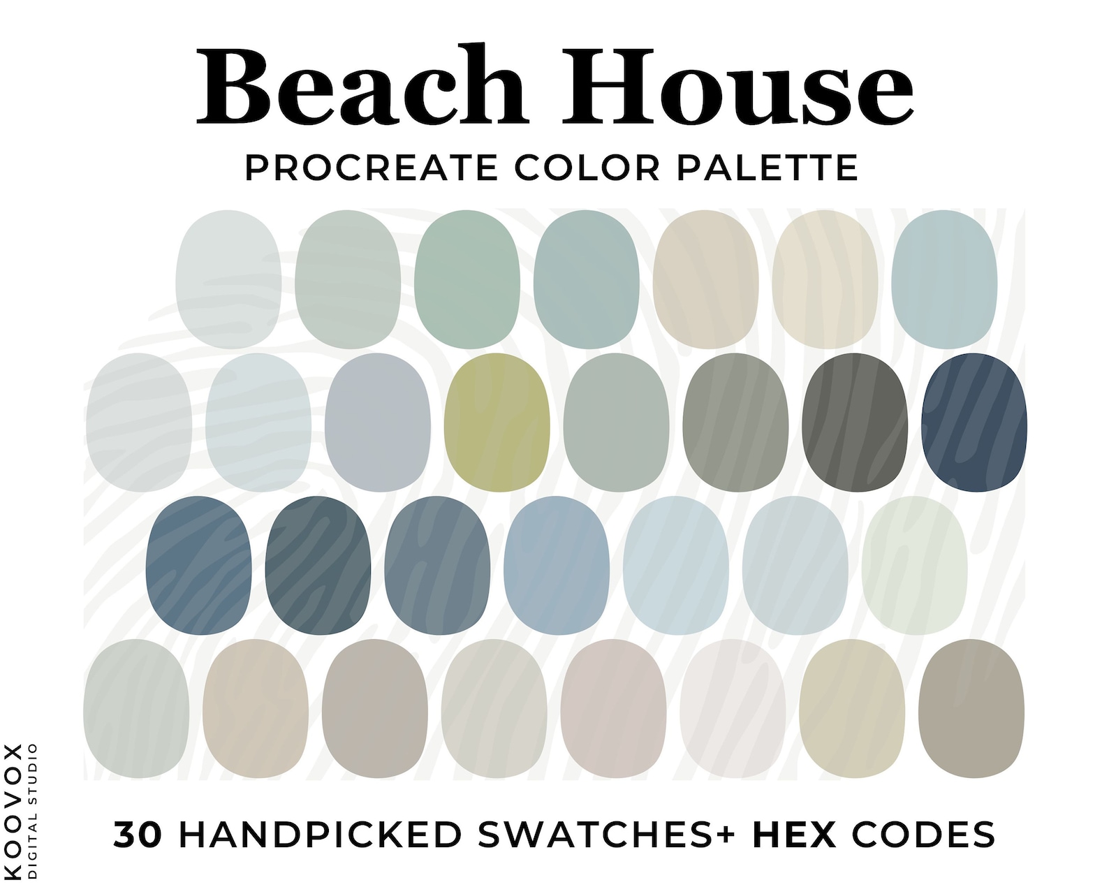 Beach Blue Color Palette for Procreate, Hex Codes, Procreate Swatches ...