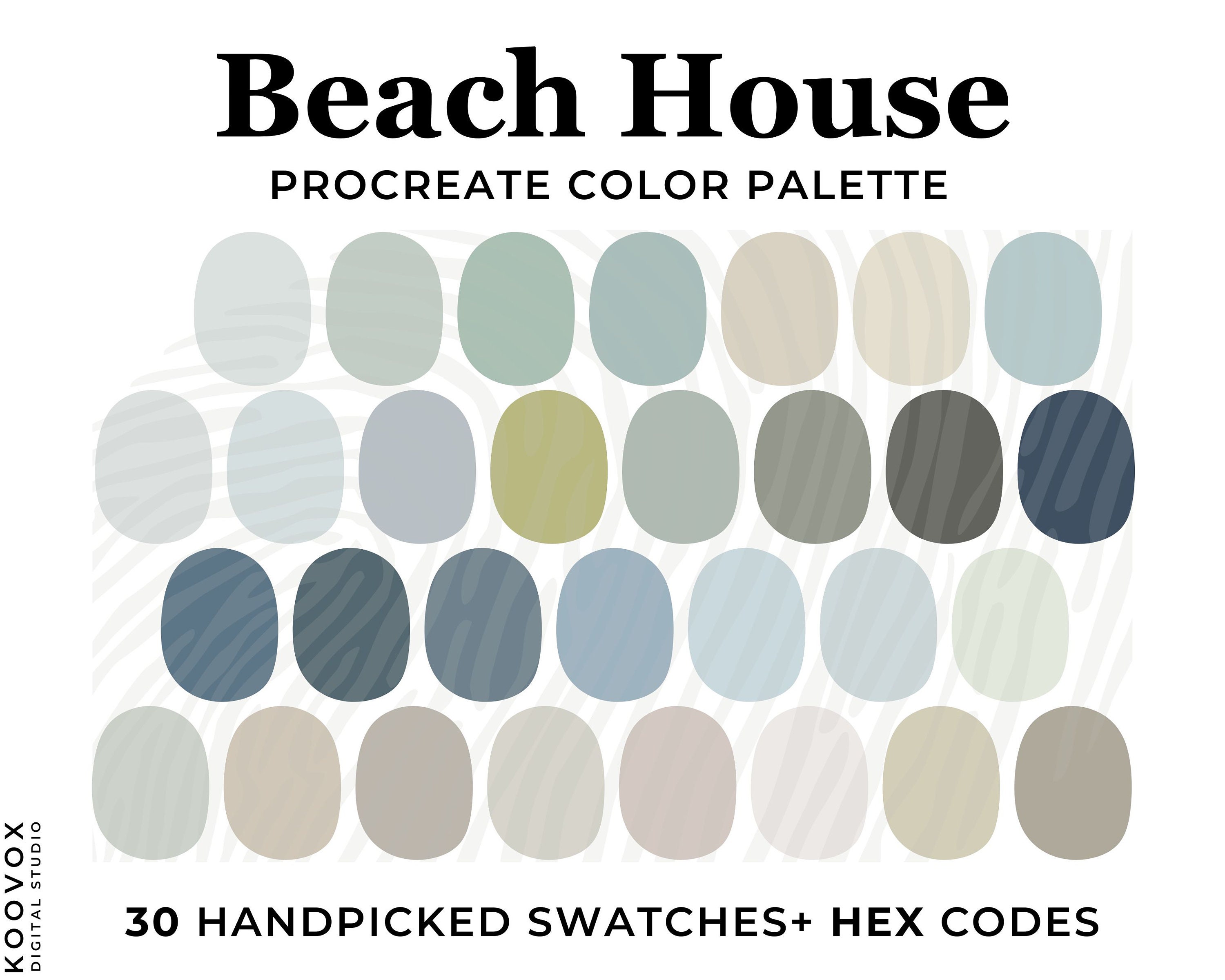 Beach House Color Palette for Procreate: Coastal Blue Beige Swatches ...