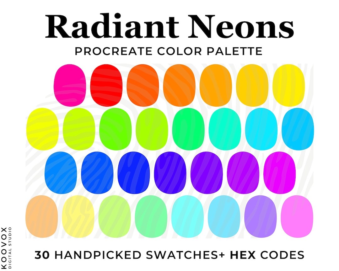 Procreate Color Palette: 30 Neon Brights With Hex Codes (swatch File ...