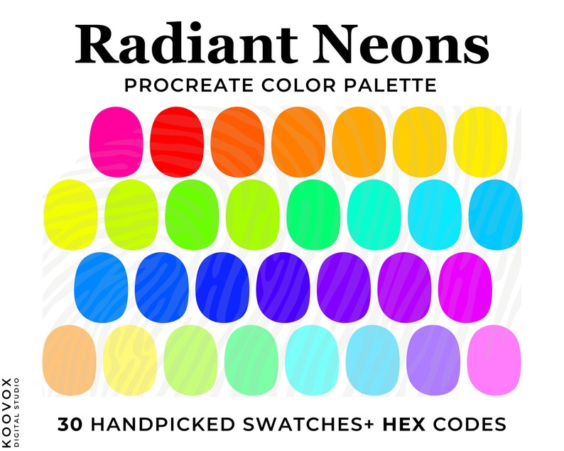 Procreate Color Palette: 30 Neon Brights With Hex Codes (swatch File ...