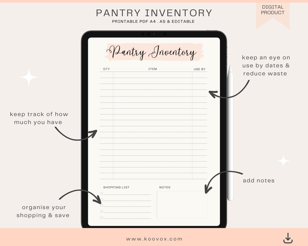 Kitchen Inventory Printable, Pantry Inventory Tracker, Food Inventory ...