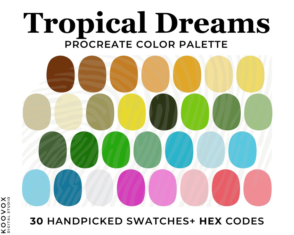 Tropical Summer Color Palette for Procreate: 30 Bright Swatches ...