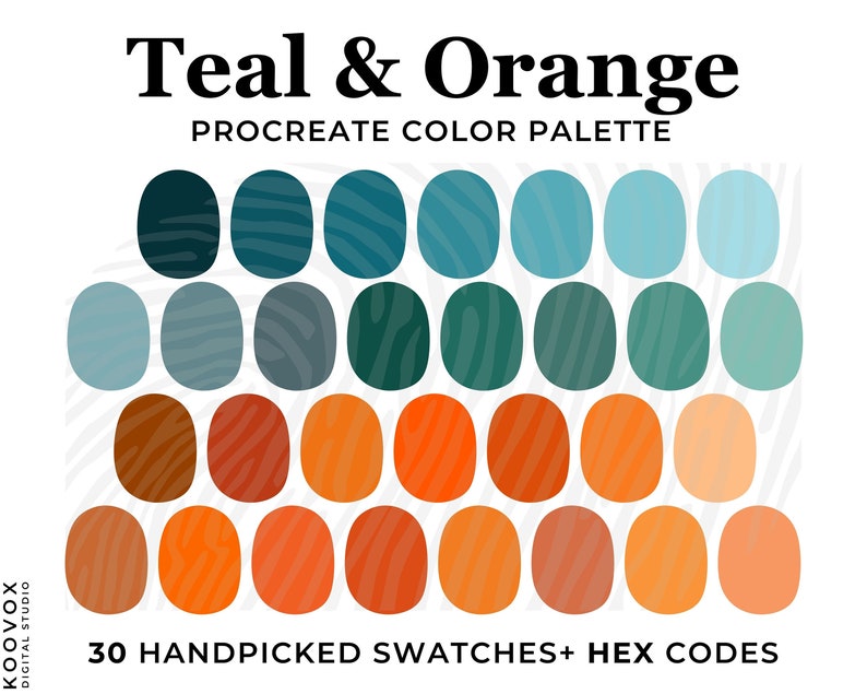 Teal & Orange Procreate Color Palette: 30 Swatches (digital Download ...