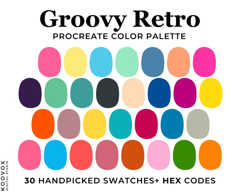 Retro Bright Color Palette for Procreate, Procreate Color Swatches, Hex ... Retro Bright Color Palette for Procreate, Procreate Color Swatches, Hex ...