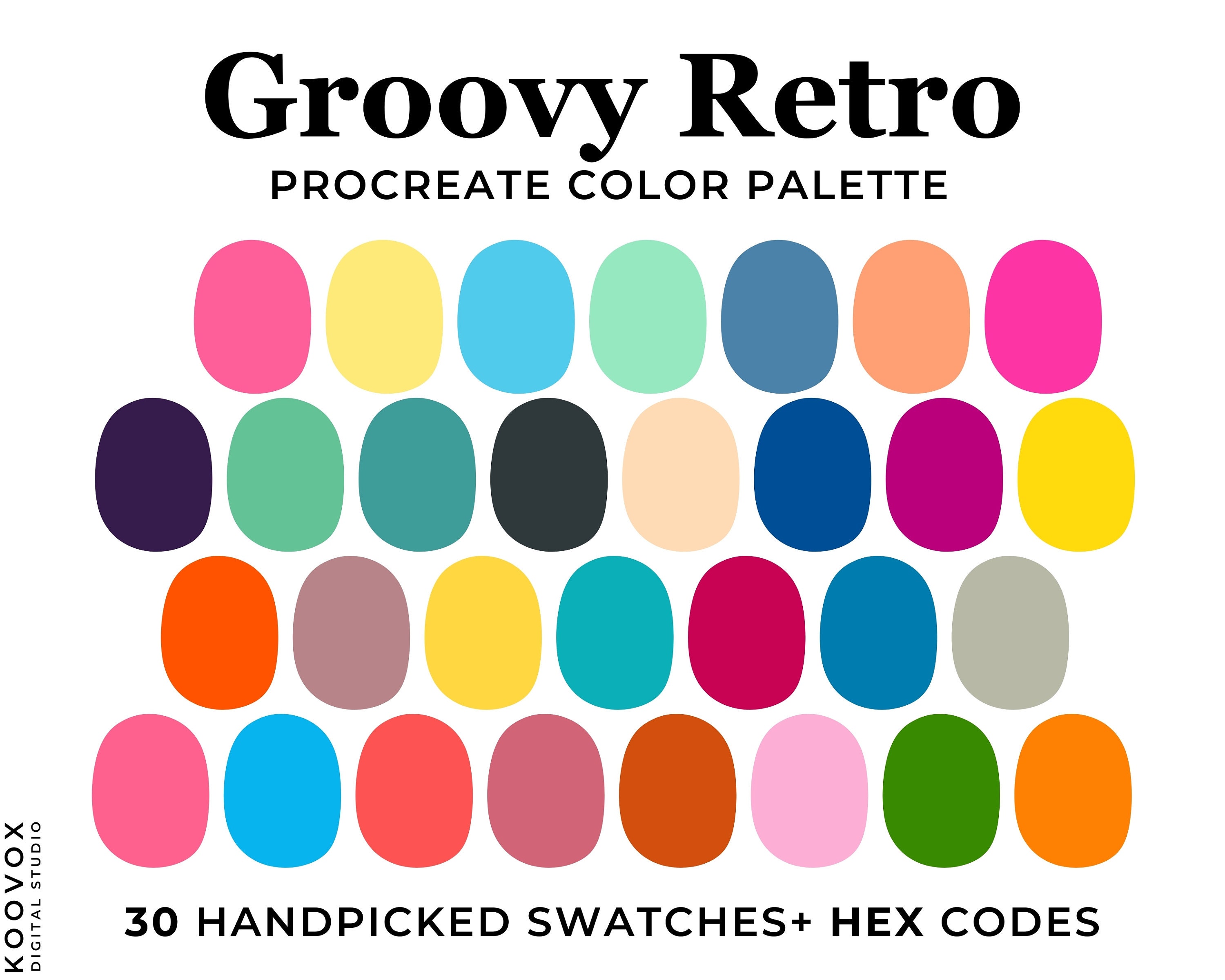 Retro Bright Color Palette for Procreate, Procreate Color Swatches, Hex ... Retro Bright Color Palette for Procreate, Procreate Color Swatches, Hex ...