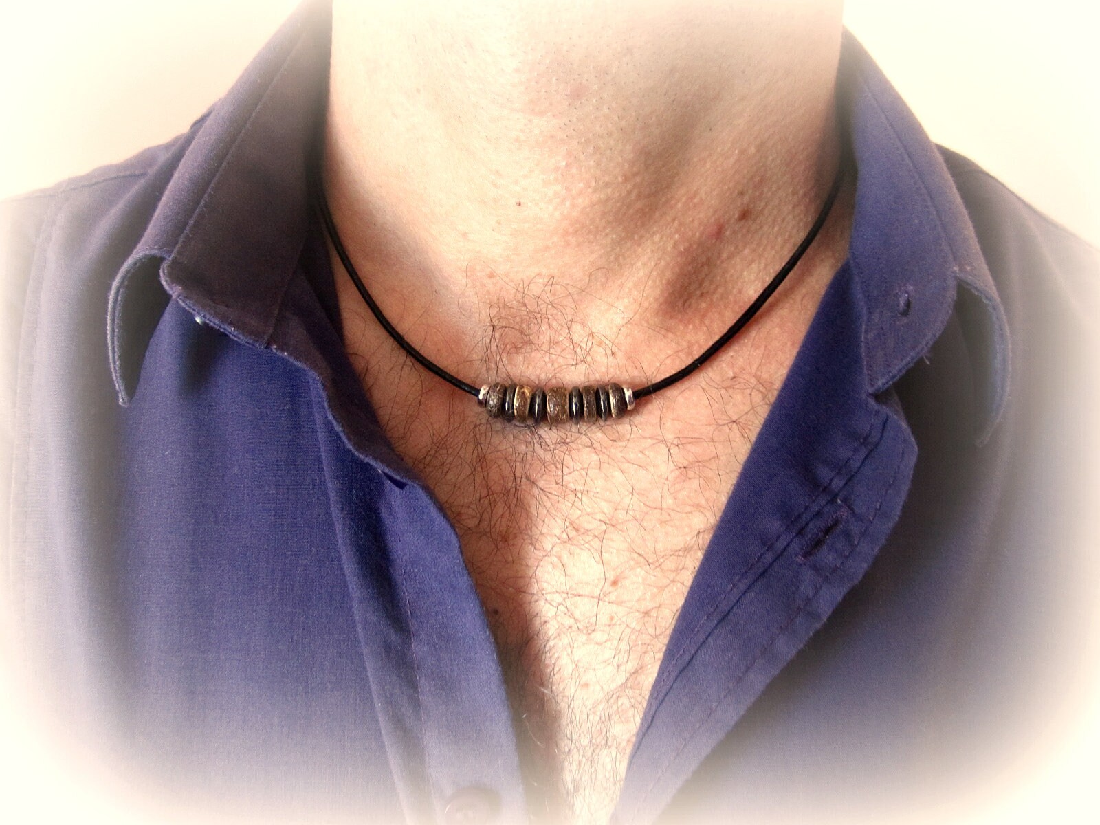 Coconut Choker for Men Leather Rope Necklace Wood and Stone - Etsy